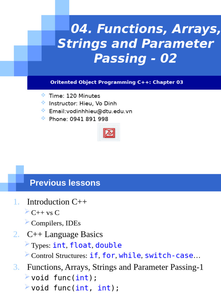Lesson 04 - 03. Functions, Arrays, Strings and Parameter Passing - 02 | PDF | C++ | Computer Data