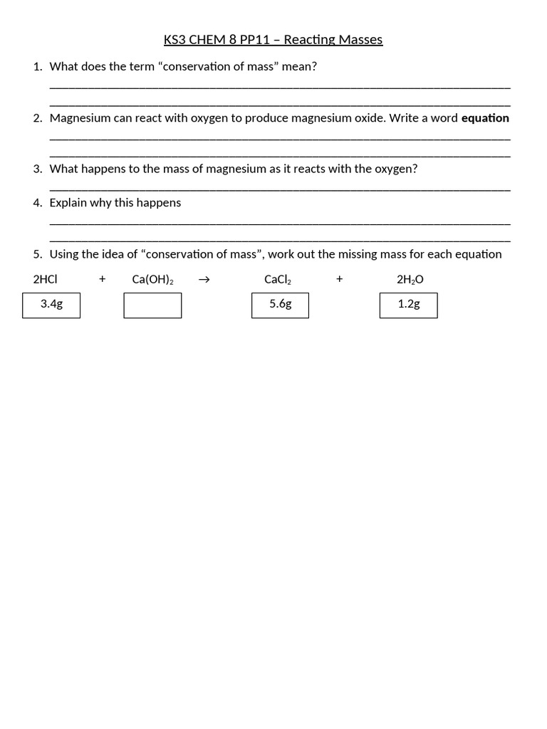 KS3 CHEM 7.11 Conservation Mass E | PDF