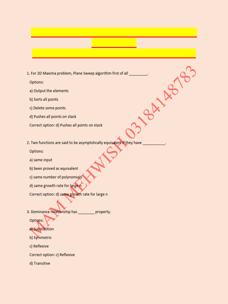 CS502 MCQs Mids 2024 Mam Mehwish | PDF | Algorithms | Mathematical Logic