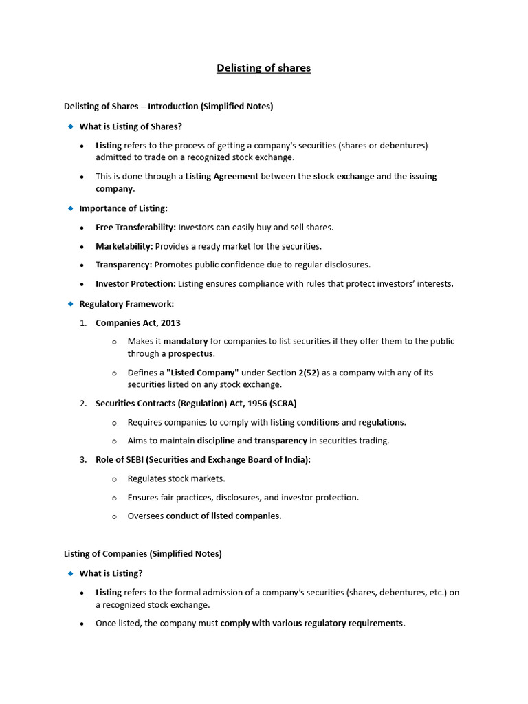 Understanding Share Delisting Regulations | PDF | Stocks | Regulatory ...