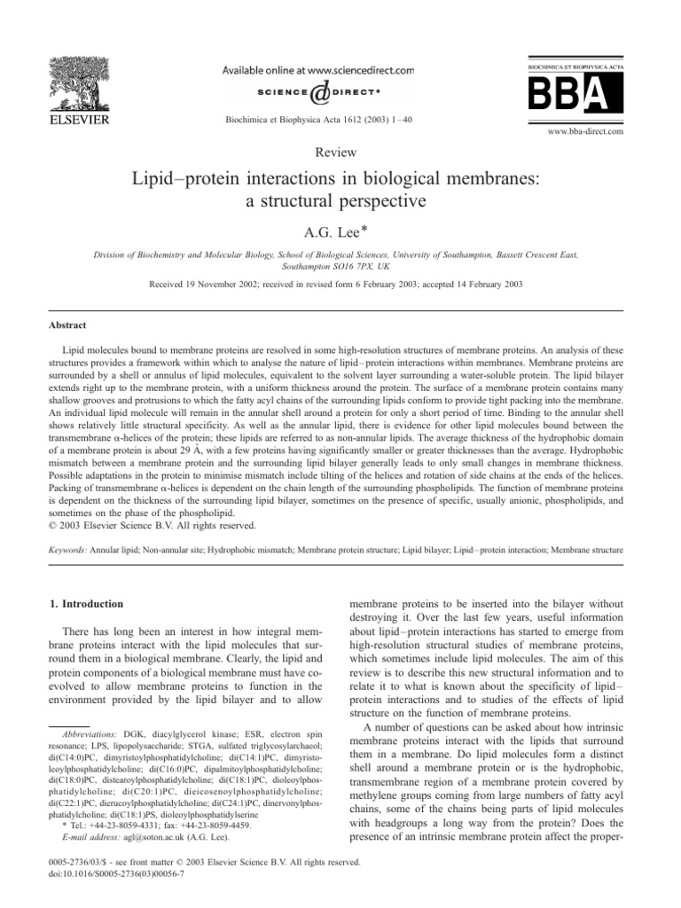 Lipid-Protein Interactions in Biological Membranes: A Structural ...