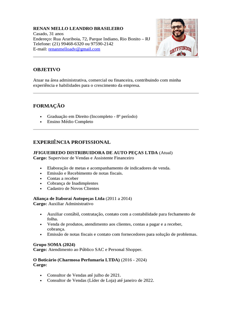 Currículo Renan Mello Leandro | PDF | Contabilidade