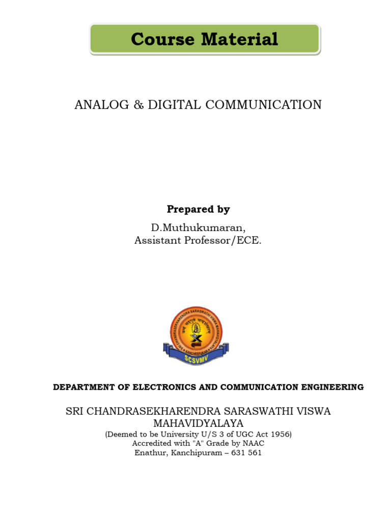 Adc - Course Material - D.muthukumaran | PDF | Frequency Modulation | Detector (Radio)