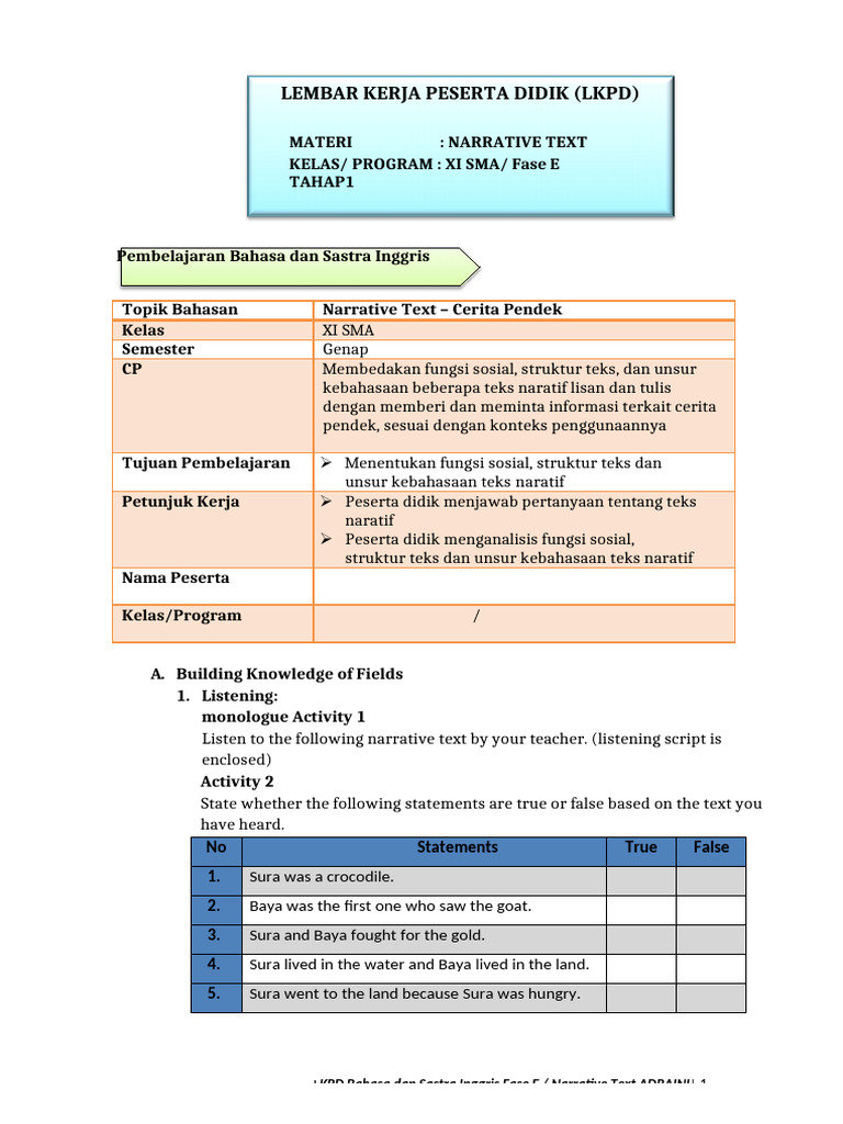 LKPD NARRATIVE TEXT -FASE E PRINT | PDF | Hansel And Gretel (Opera) | Hansel And Gretel