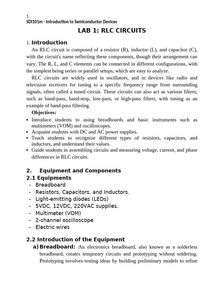 RLC Circuit Lab: Components & Experiments | PDF | Electrical Network ...