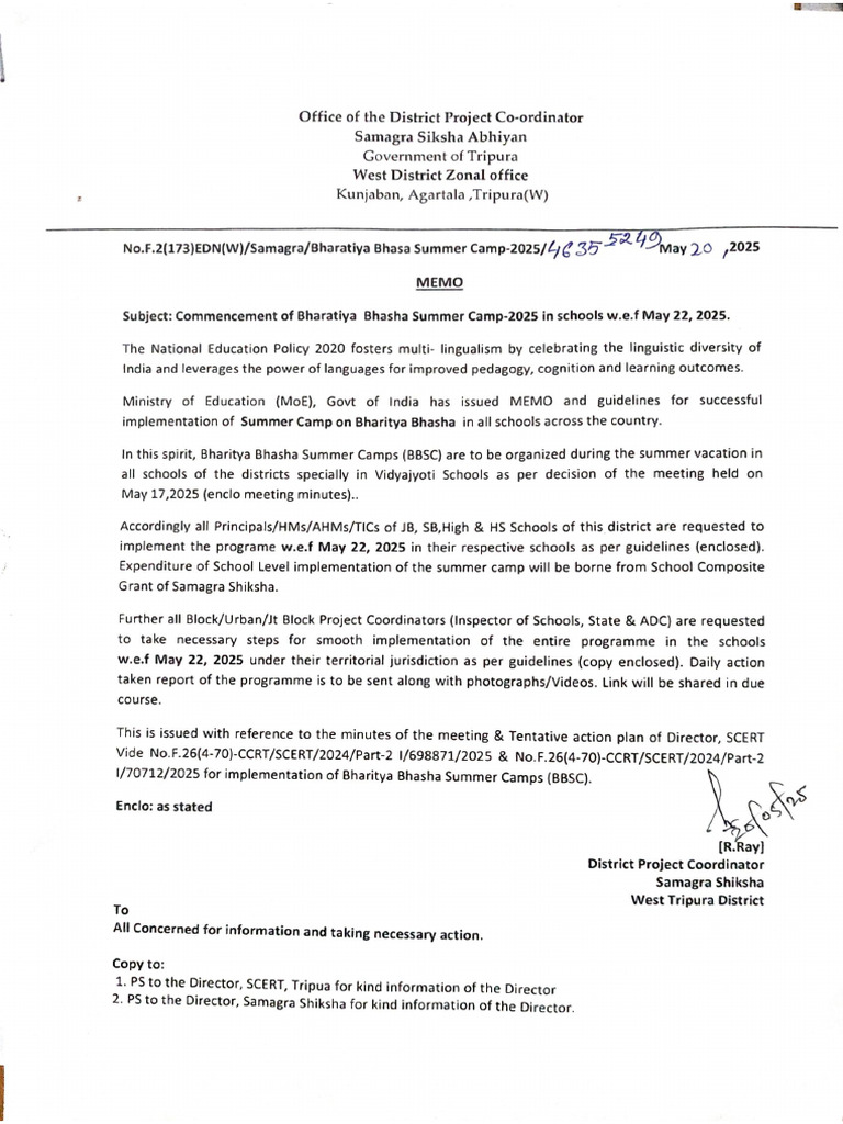 Bharatiya Bhasha Summer Camp W. E. F May 22,2025 | PDF