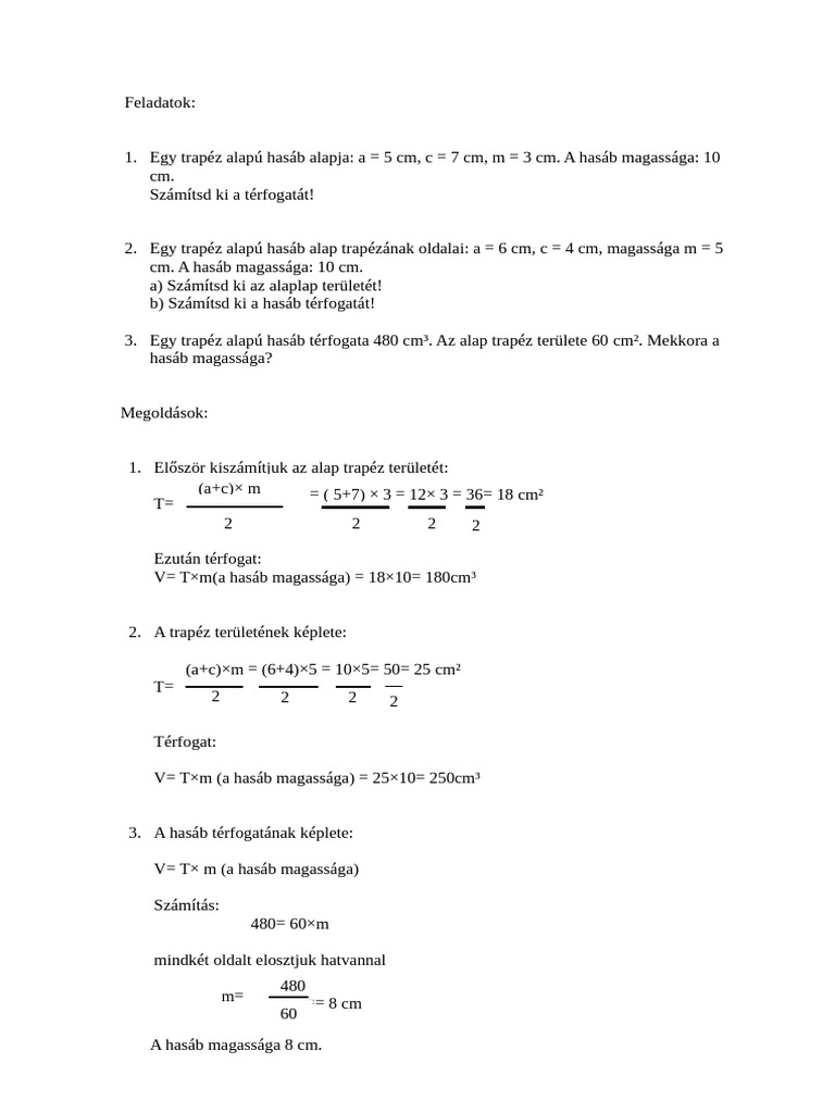 Feladatok Hasáb | PDF