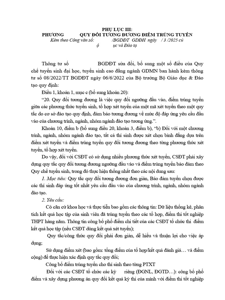 Phu Luc II - Phuong Phap Quy Doi Diem Tuong Duong - Du Thao | PDF