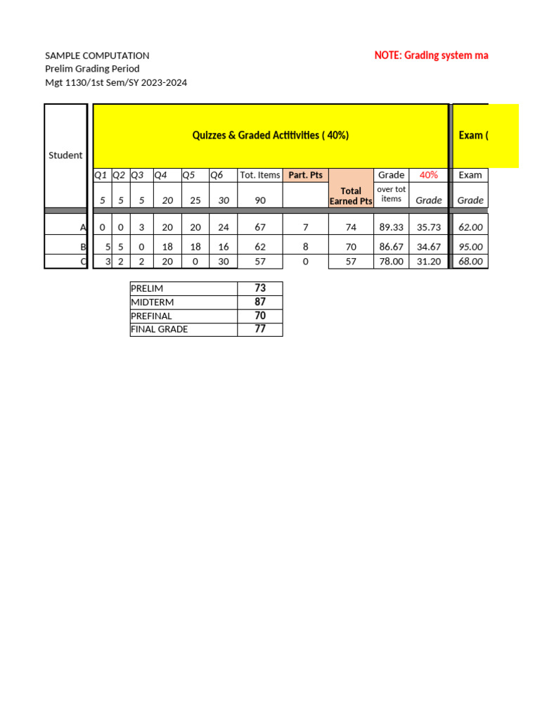 Sample Grade Computation | PDF