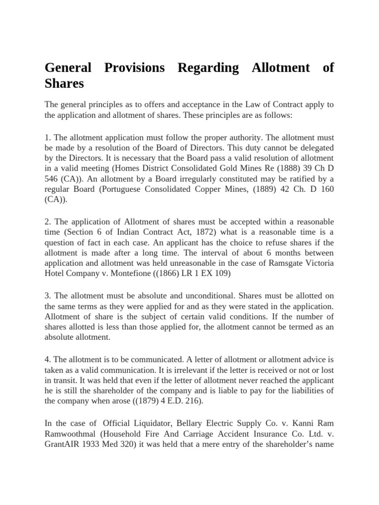 Allotment of Shares | PDF | Offer And Acceptance | Board Of Directors