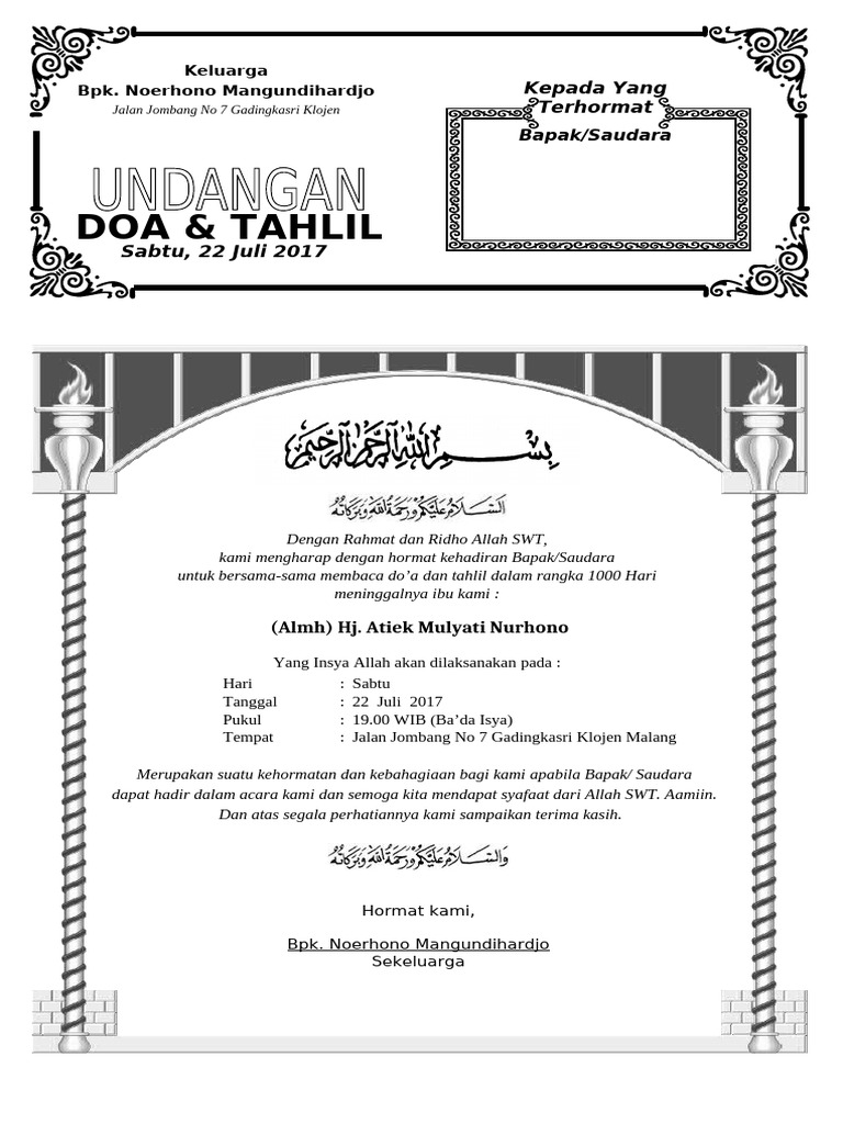 Contoh Undangan Tahlilan 40 Hari Meninggalnya | PDF