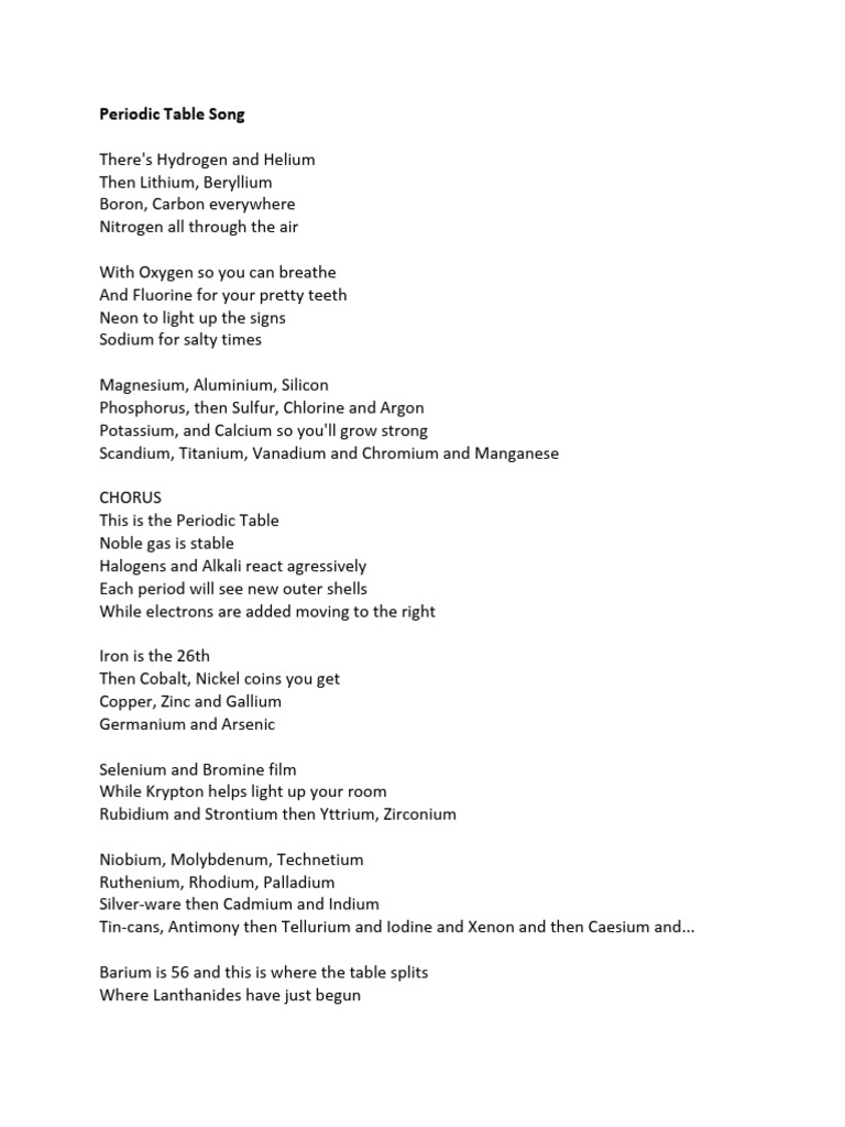 Periodic Table Song | PDF
