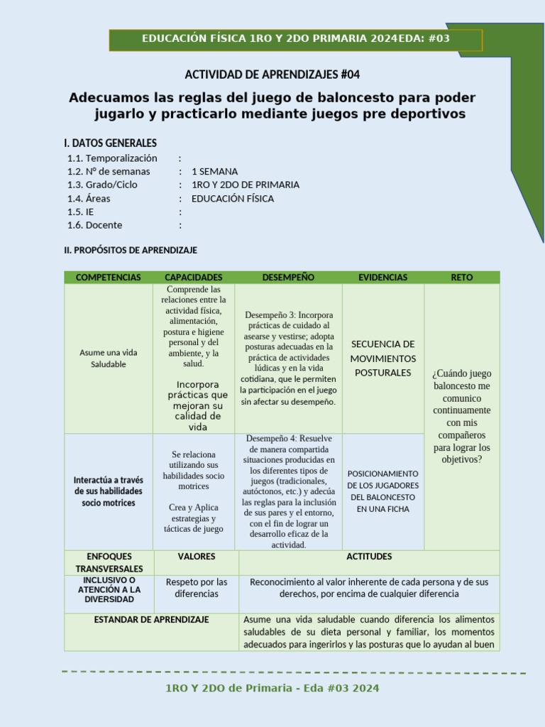 SESIÓN #04 EDA 3 1ro y 2do PRIM | PDF | Aprendizaje