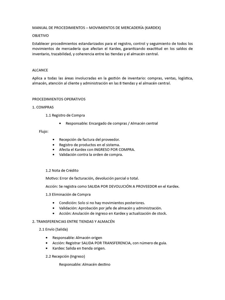 Procedimientos Kardex para Mercadería | PDF | Logística