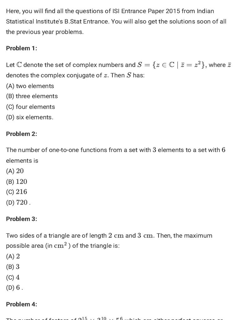ISI B.Stat & B.Math 2015 Objective Paper - Problems & Solutions ...