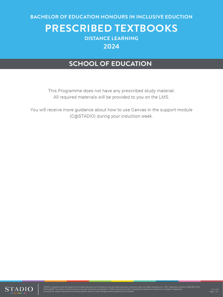 STADIO SOE Textbook Bed Honours (DL) 2024 | PDF