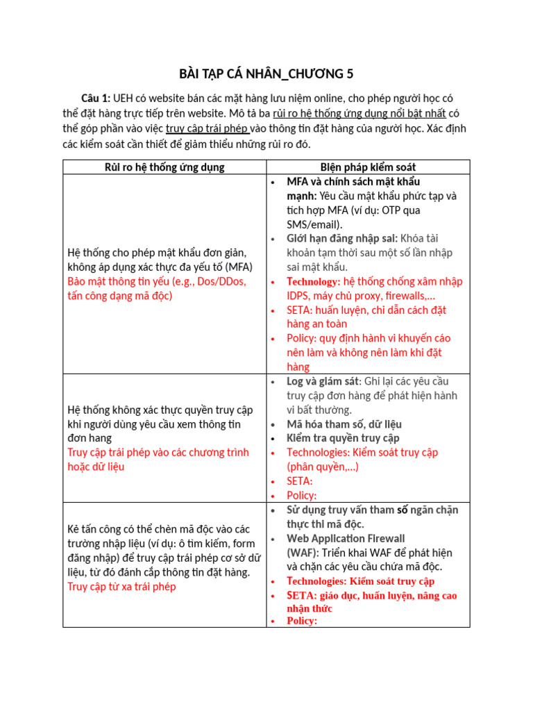BÀI TẬP CÁ NHÂN - Ch5 - Kiểm IT | PDF