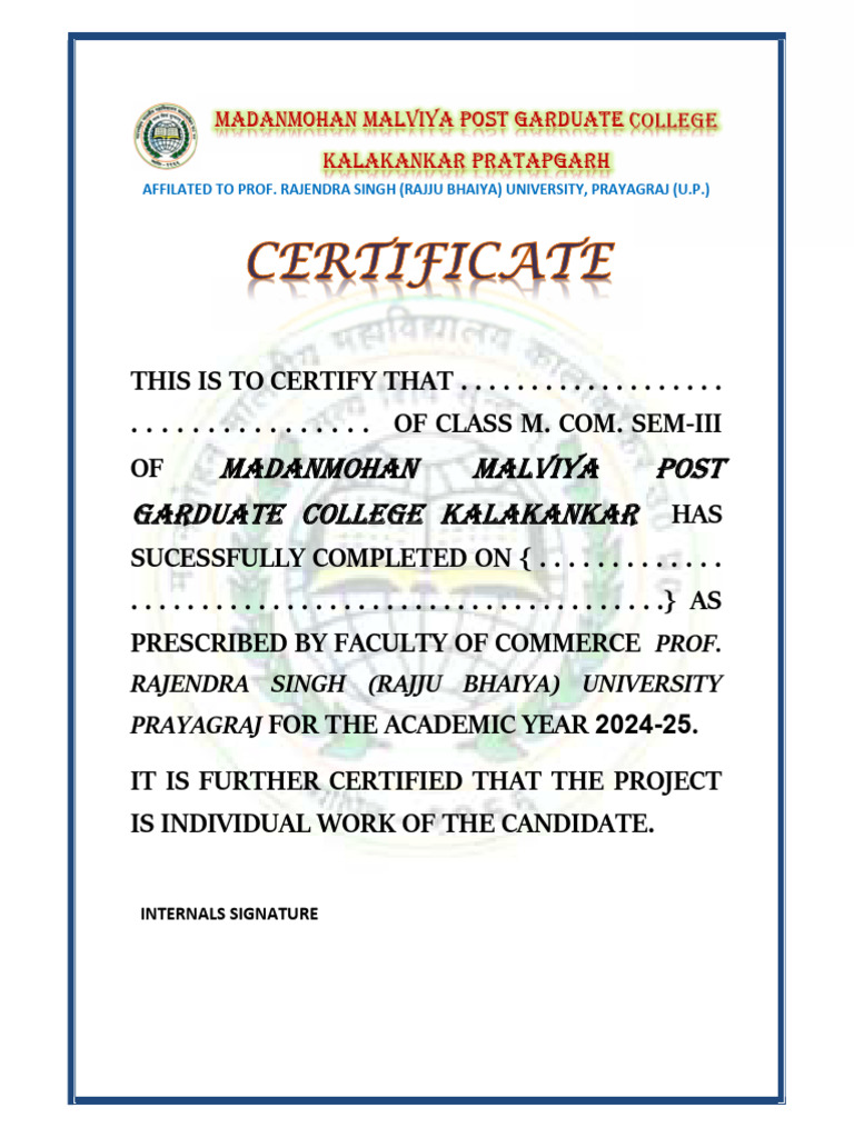 Project Work M.Com. Sem-3 | PDF