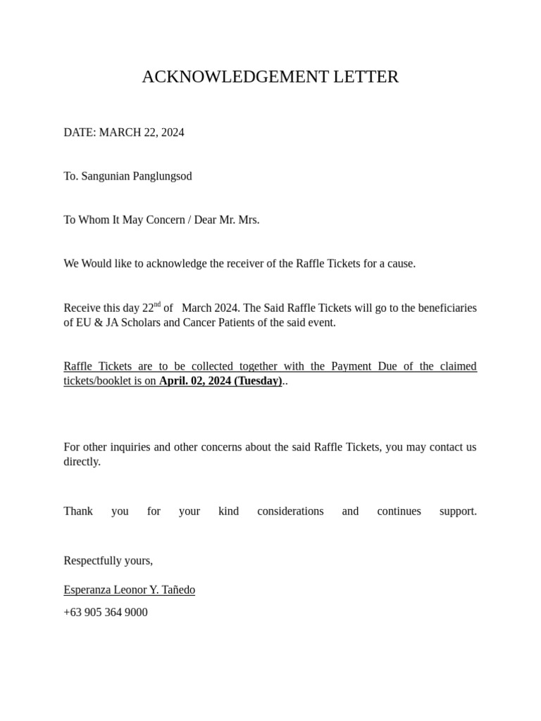 Acknowledgement Letter | PDF