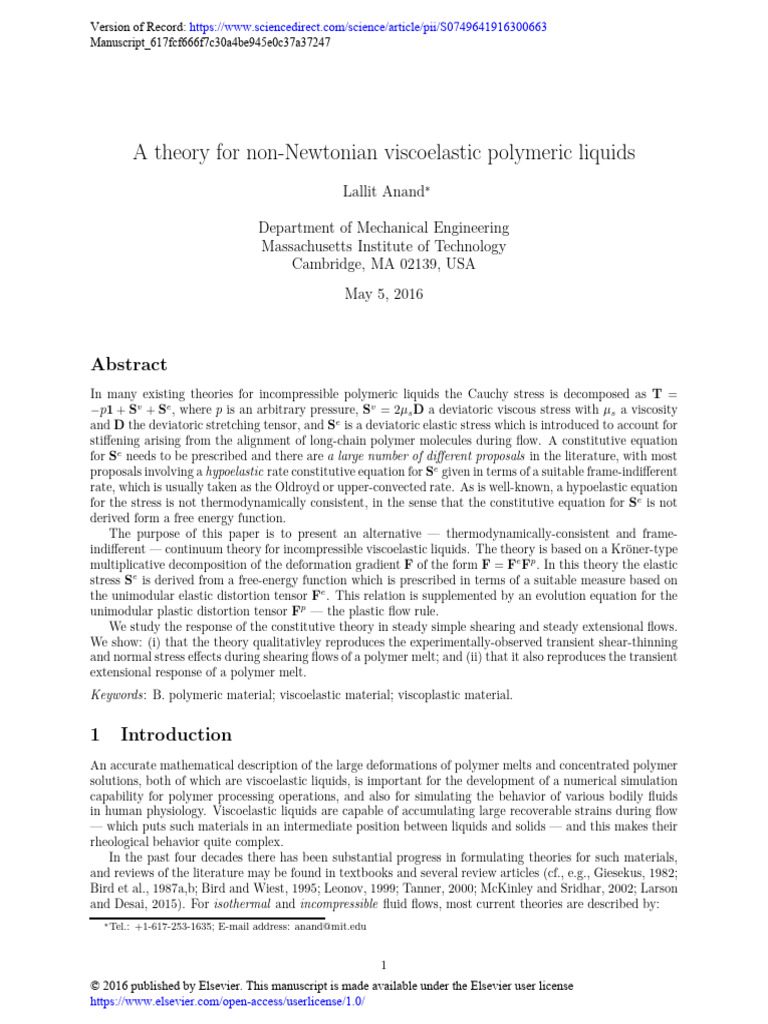 리 아이링 이론 | PDF | Elasticity (Physics) | Viscosity