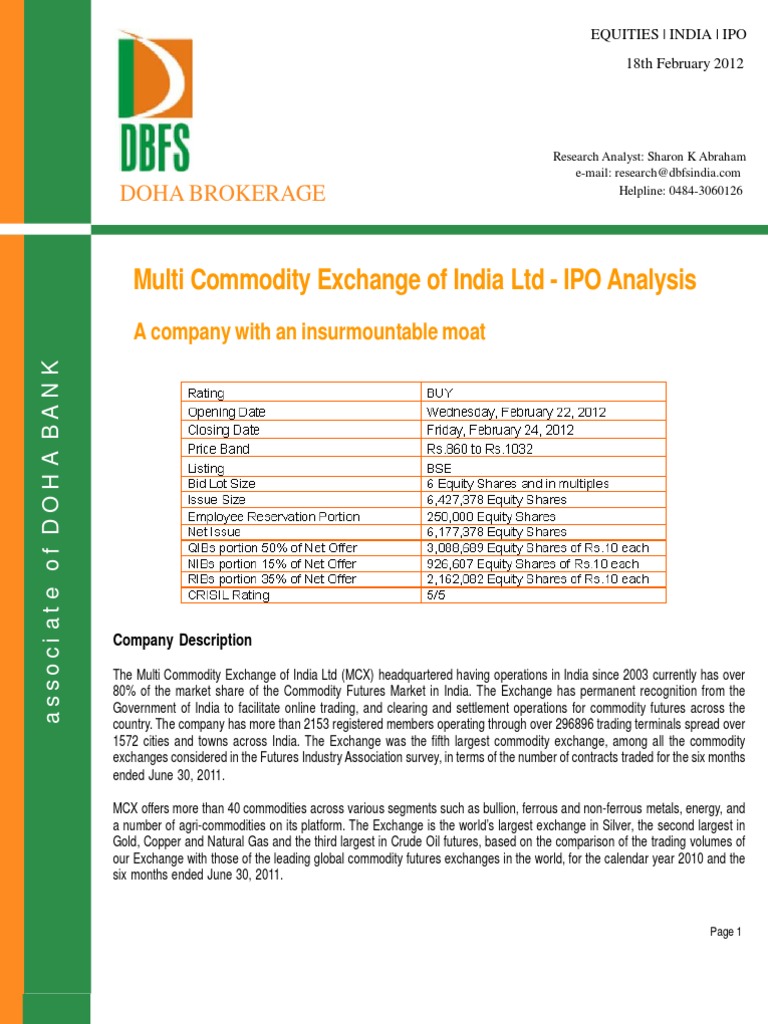 MCX-IPO Analysis 18.02 | PDF | Commodity Markets | Futures Contract