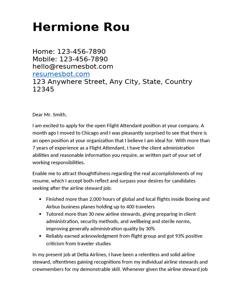 Flight Attendant Cover Letter Example | PDF