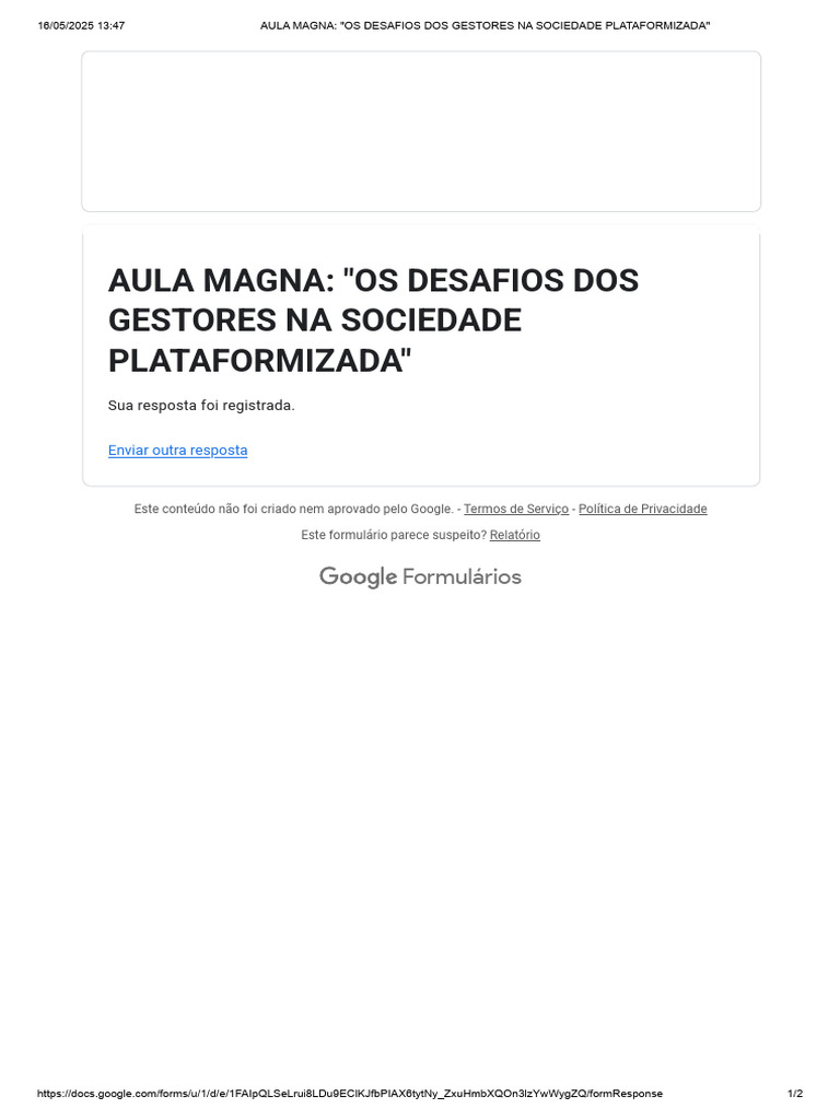 Aula Magna - Os Desafios Dos Gestores Na Sociedade Plataformizada | PDF