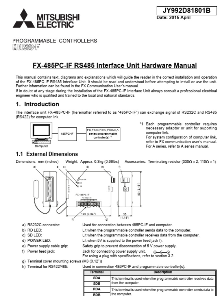 FX-485PC-IF RS485 Interface Manual | PDF | Electricity | Physical Layer ...