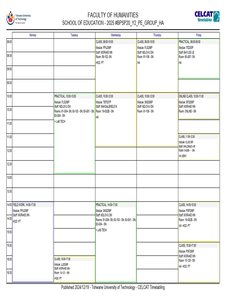TUT 2025 Education Module Timetable | PDF