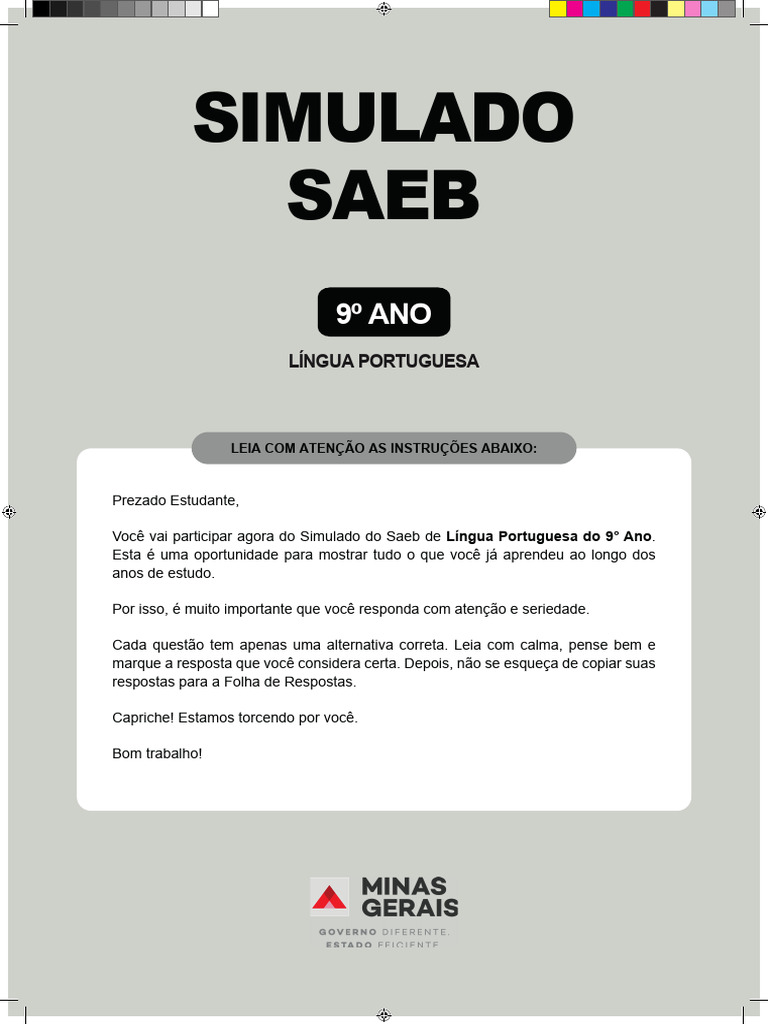 Caderno 9º Ano LP 1º Simulado 2025 | PDF