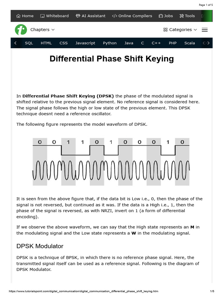Differential Phase Shift Keying | PDF | Modulation | Radio Technology