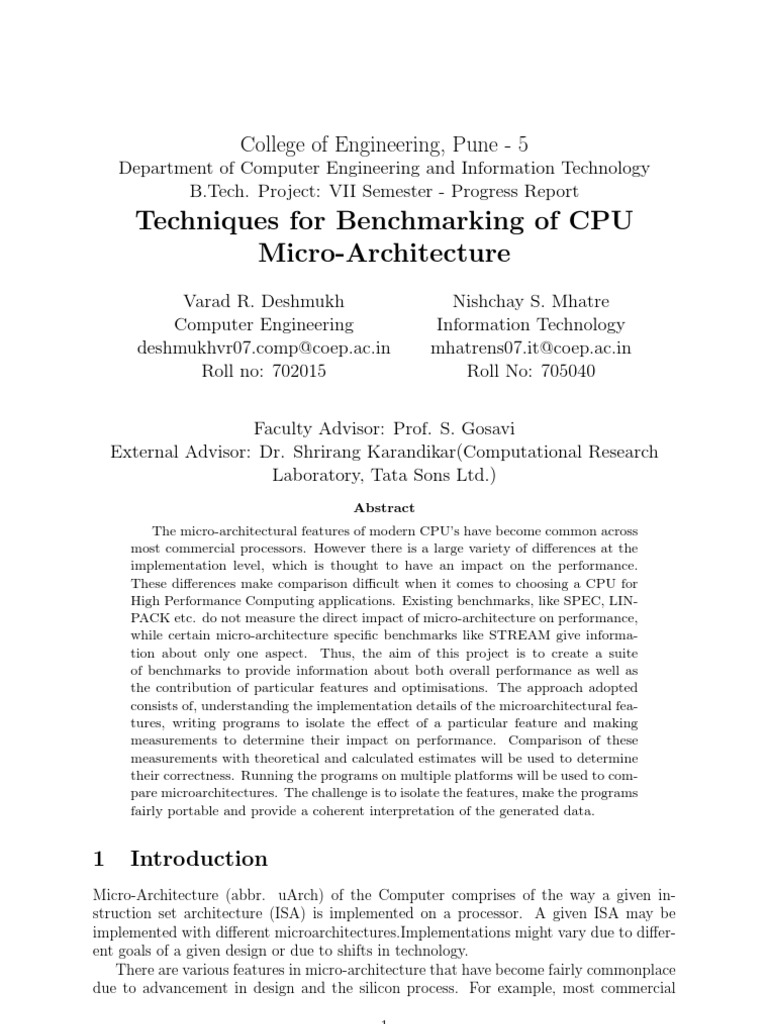 Techniques For Benchmarking of CPU Micro-Architecture: College of Engineering, Pune - 5 ...