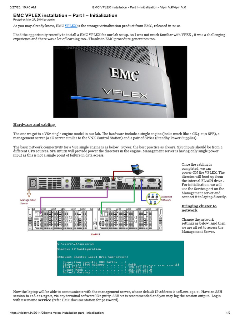 EMC VPLEX Installation - Part I - Initialization | PDF | Secure Shell | Computer Network