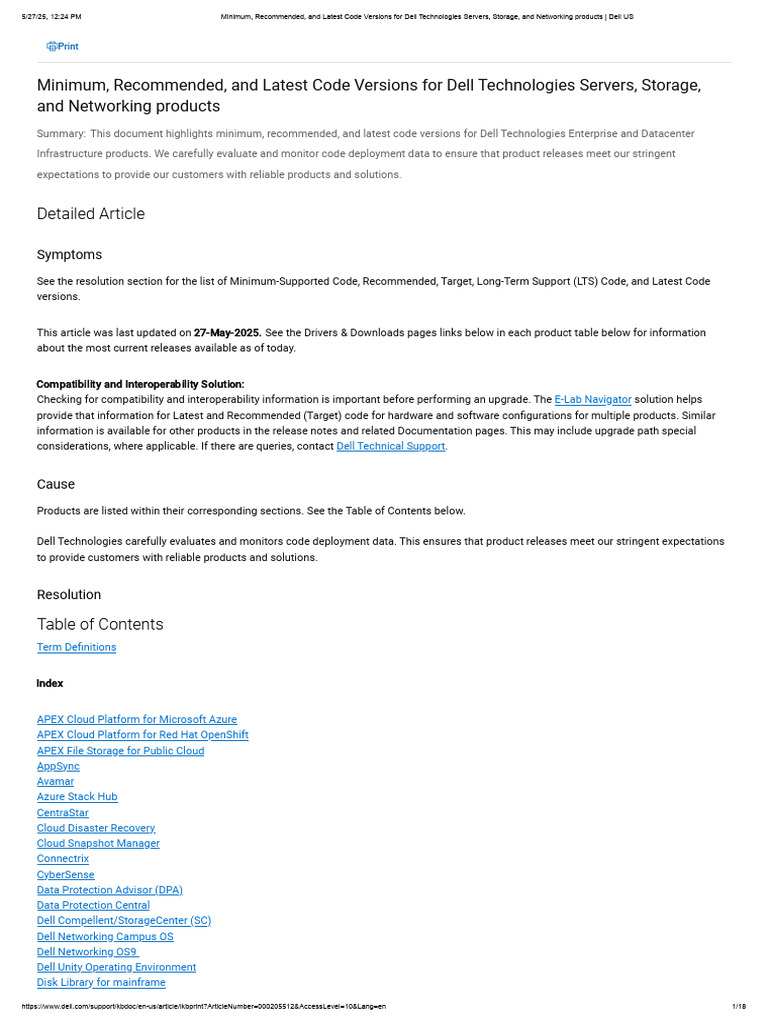 Minimum, Recommended, and Latest Code Versions For Dell Technologies ...