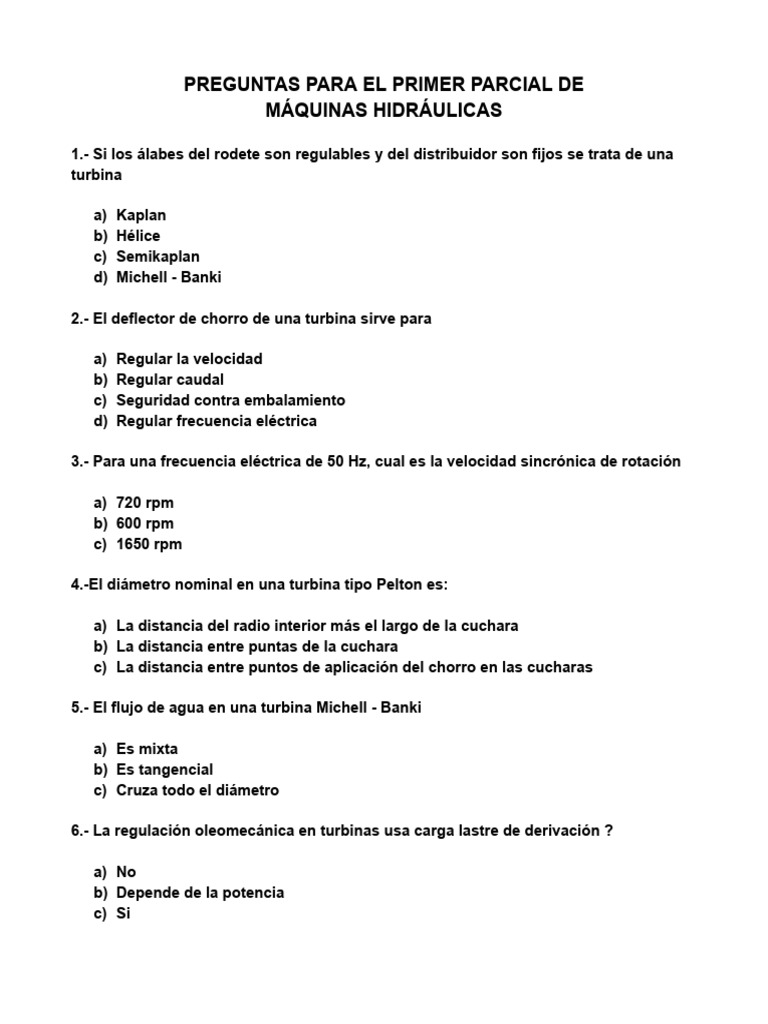 Preguntas para El Primer Parcial de | PDF | Turbina | Turbomaquinaria
