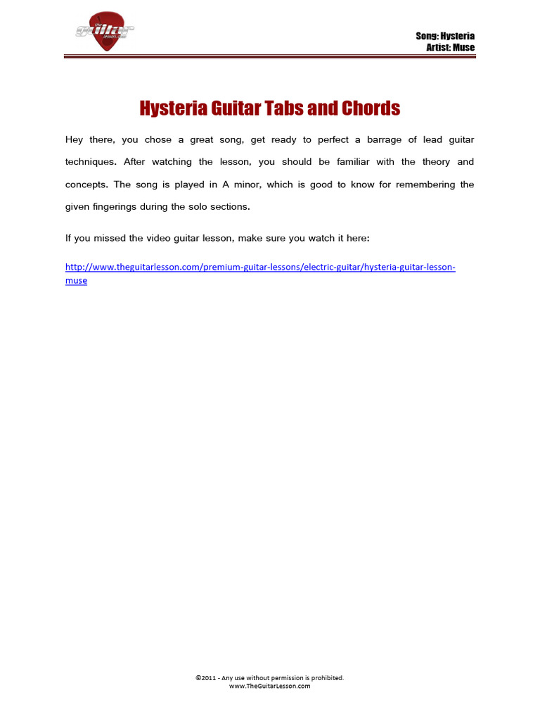 Hysteria Muse Tabs Chords | PDF | Guitars | Celtic Musical Instruments