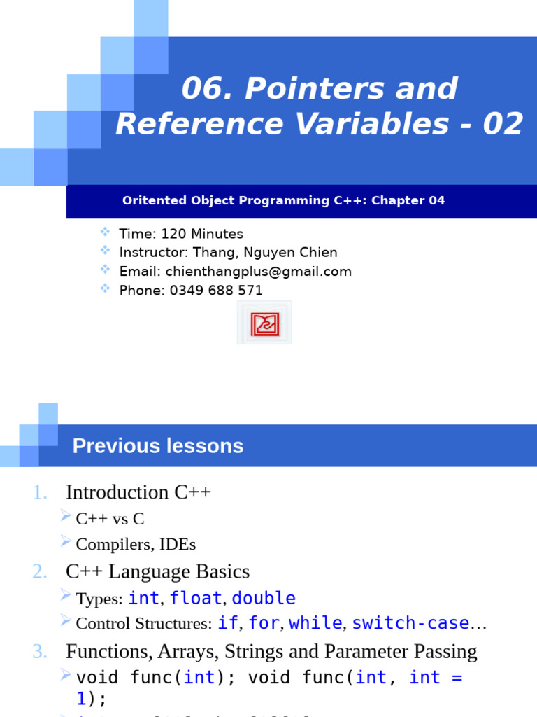 Lesson 06 - 04. Pointers and Reference Variables - Explicit Address ...