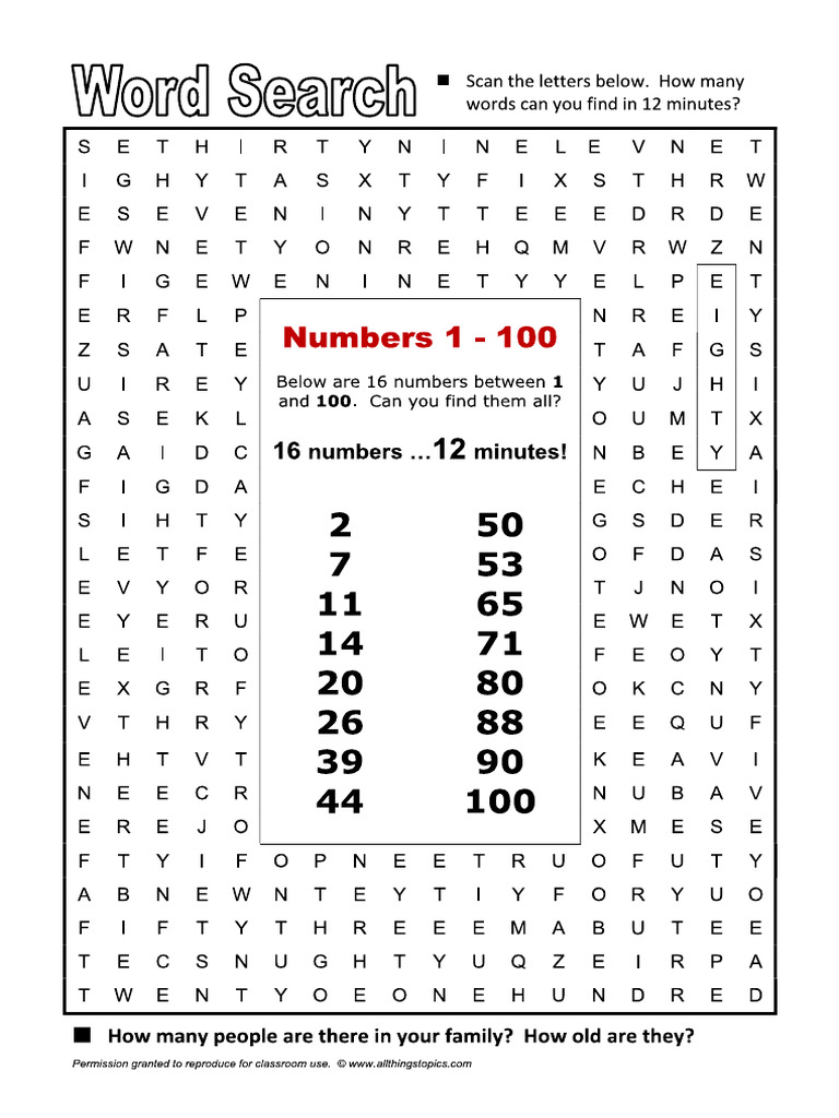 Word Search - Numbers | PDF
