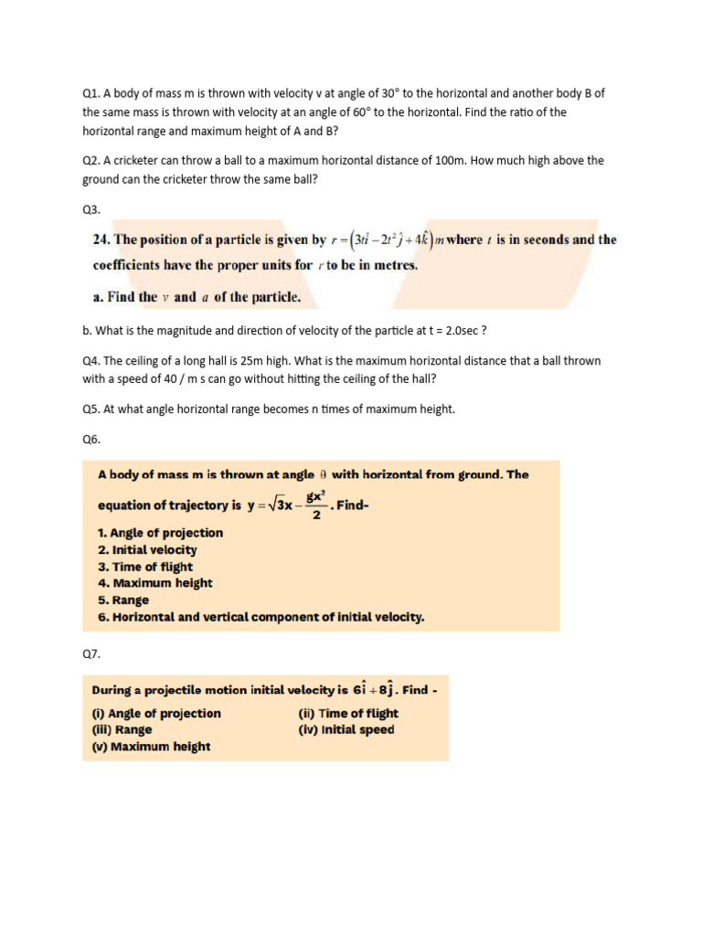 Projectile Motion Problems and Solutions | PDF