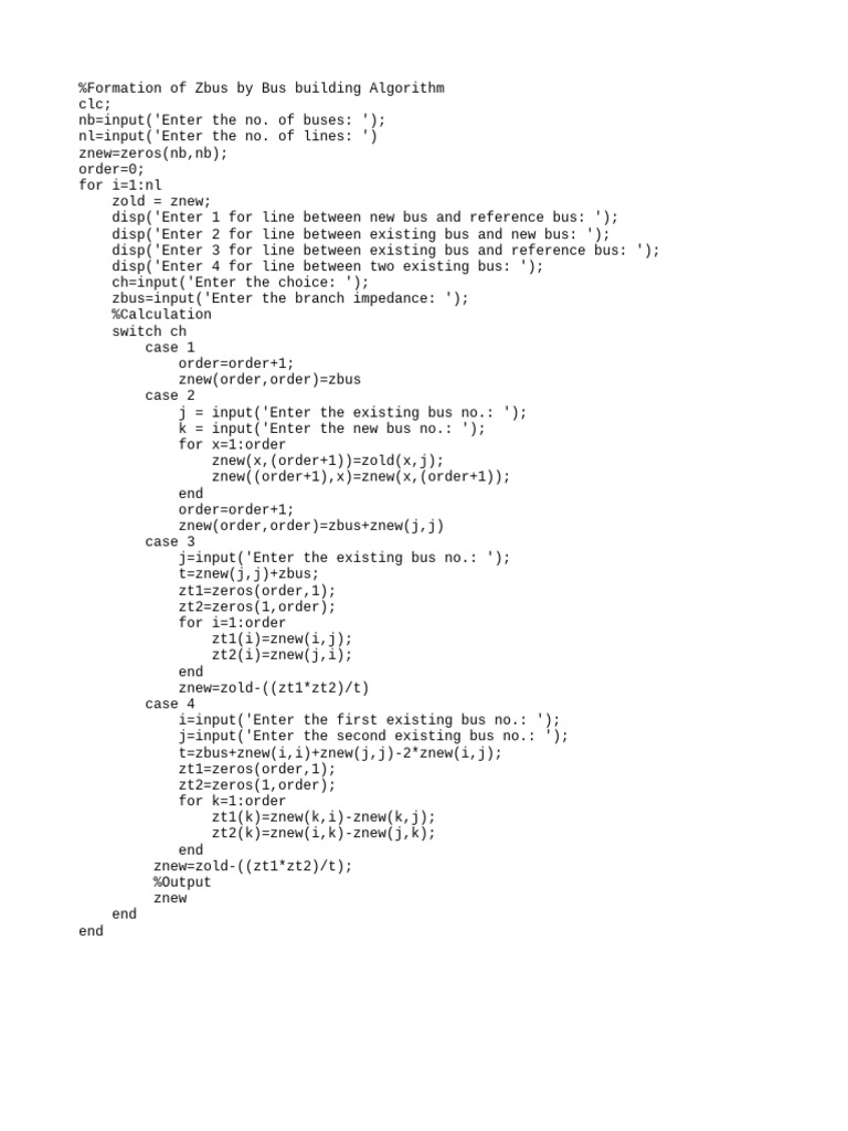 4-Z Bus - MATLAB Coding | PDF