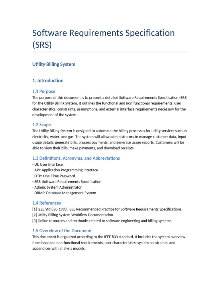 Utility Billing System SRS Part2 | PDF | Databases | User (Computing)