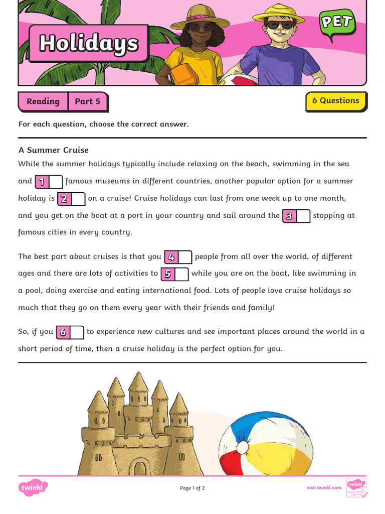 T e 1689578960 b1 Pet Reading Part 5 Practice Holidays - Ver - 1 | PDF