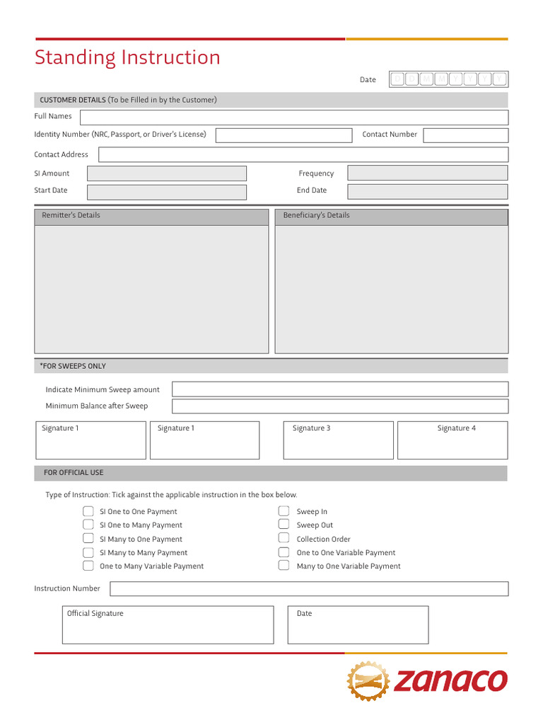 Standing Instructions Form | PDF
