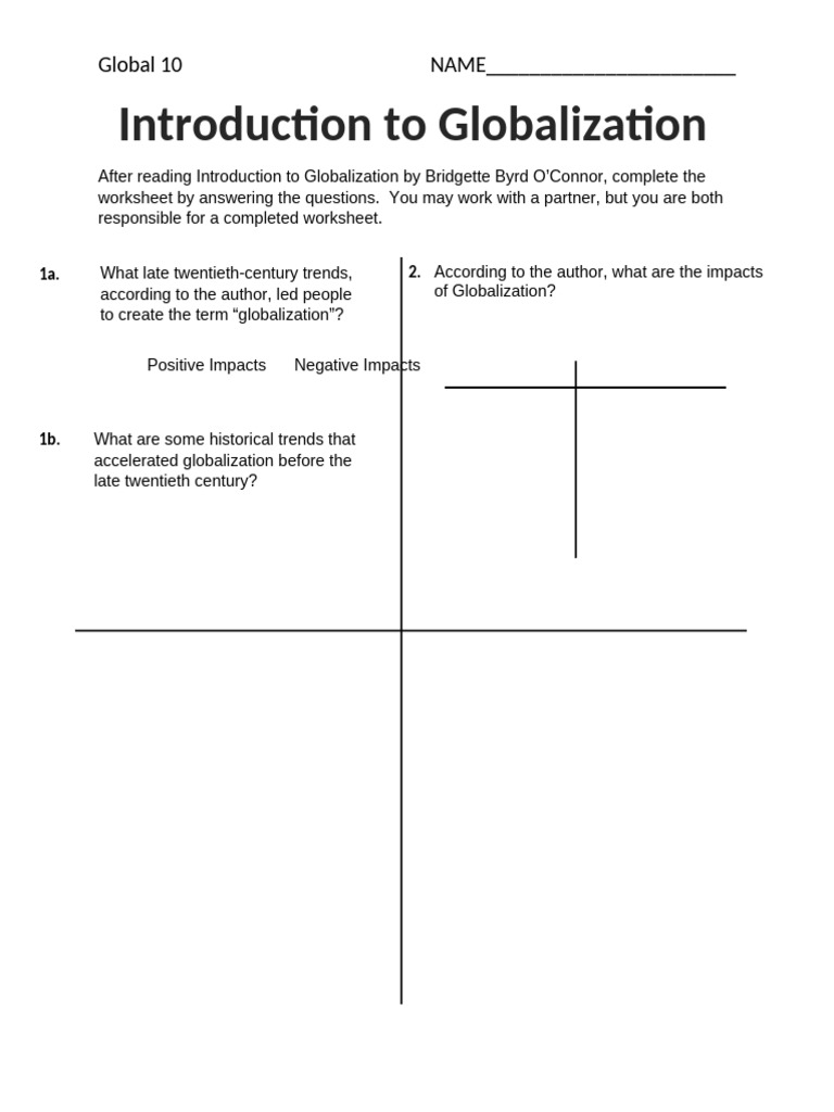 Introduction To Globalization Worksheet | PDF