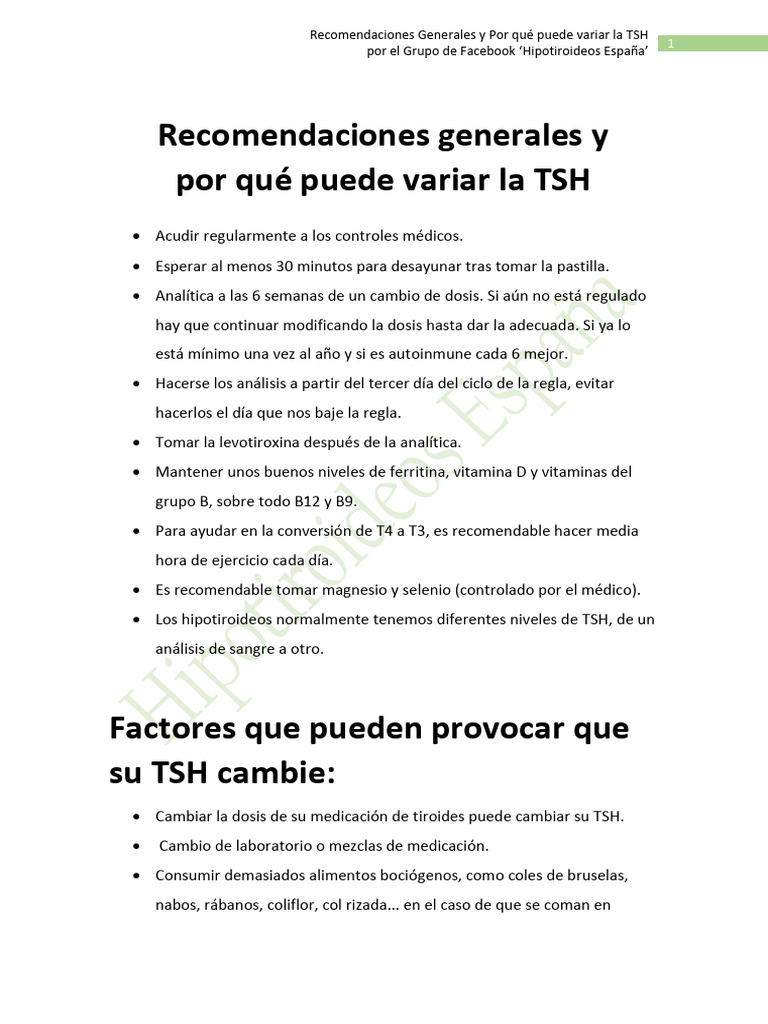 Recomendaciones Generales y Por Qué Puede Variar La TSH | PDF | Hormona estimulante de la tiroides