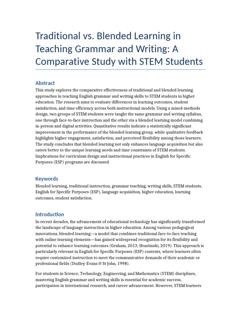 Blended Vs Traditional Learning STEM Students | PDF | Learning | Second ...