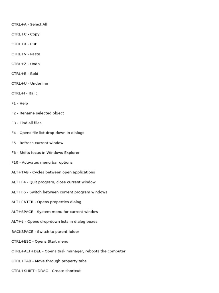 Important Computer Shortcut Keys | PDF | Keyboard Shortcut | Operating ...