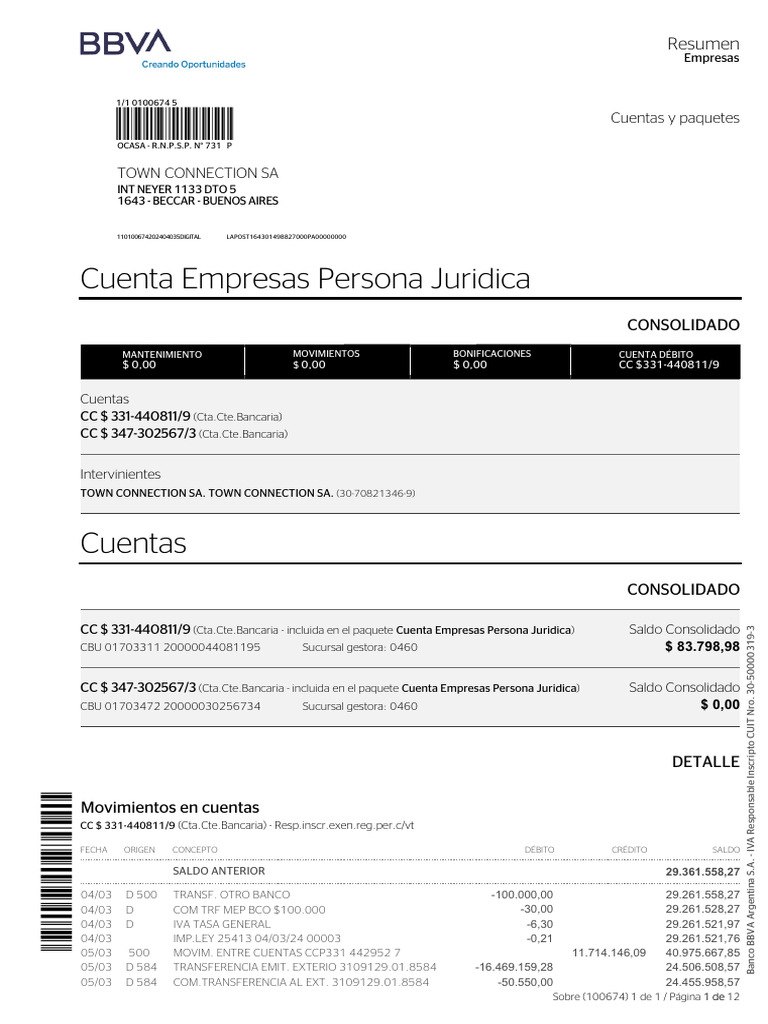 Extracto Banco BbVA CTA 9 Marzo 2024 | PDF | Impuesto al valor agregado | Fondo de inversión