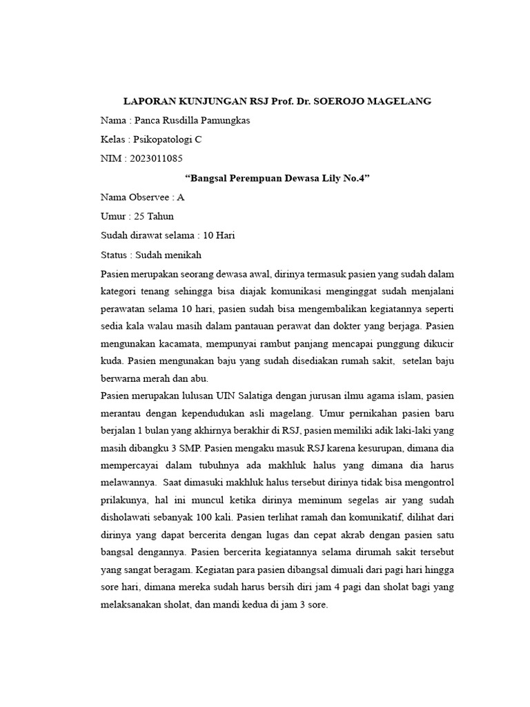 LAPORAN KUNJUNGAN RSJ Prof | PDF