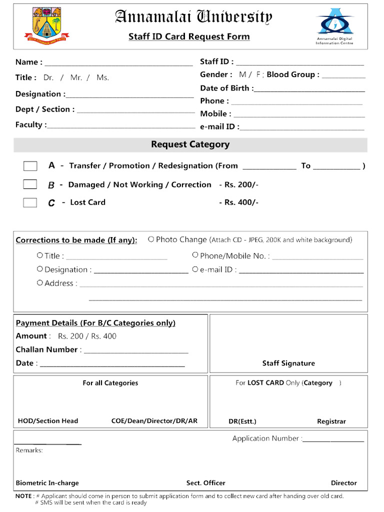 Staff Id Appl Form | PDF